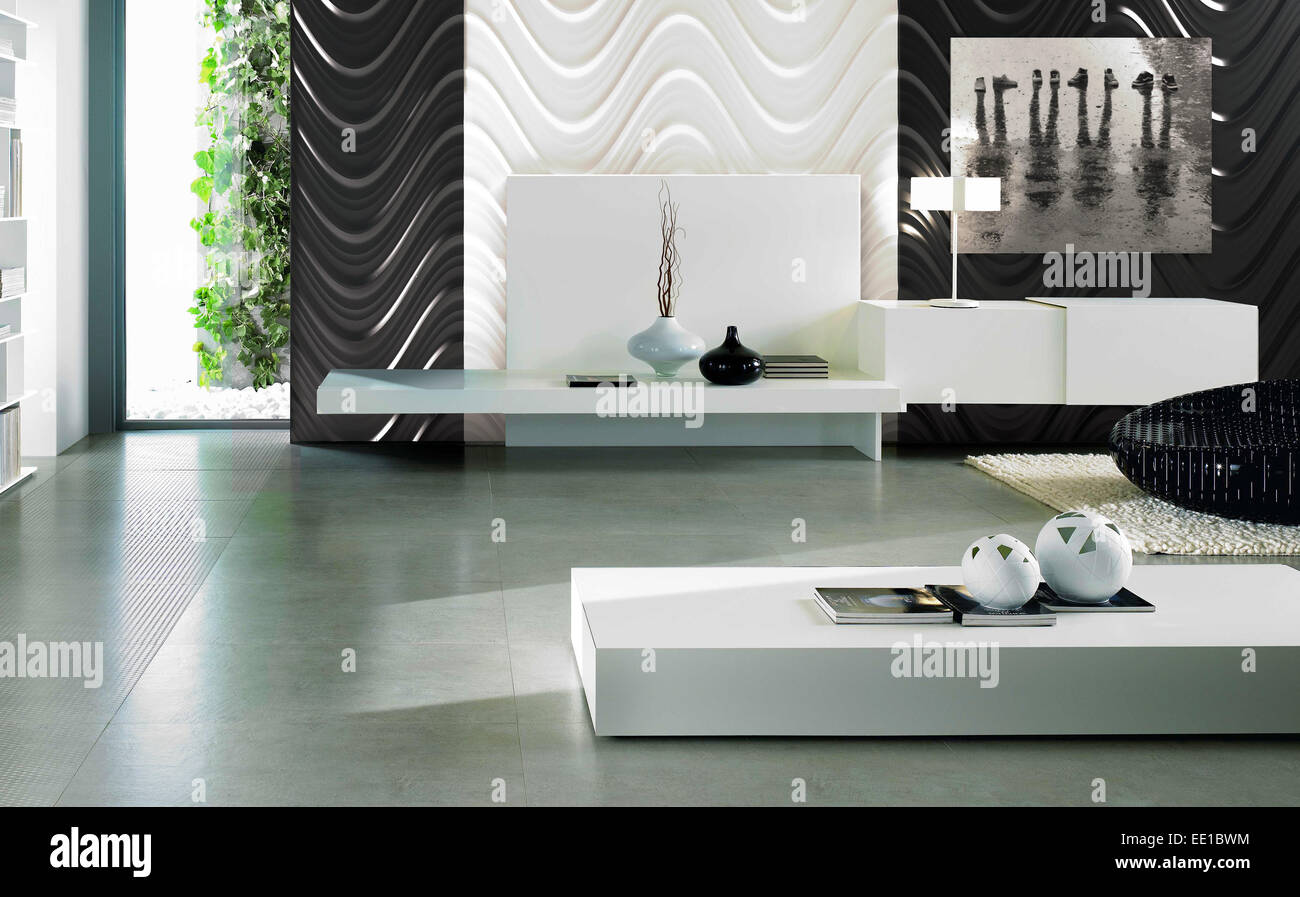 3d rendering of contemporary monochrome minimalistic interior Stock ...