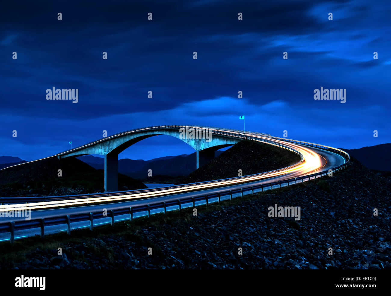 Traffic on Storseisundbrua, Storseisundet Bridge, part of the Atlantic ...