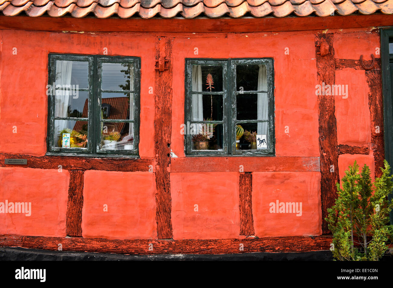 Windows, old red house, Nysted, Lolland, Denmark Stock Photo - Alamy