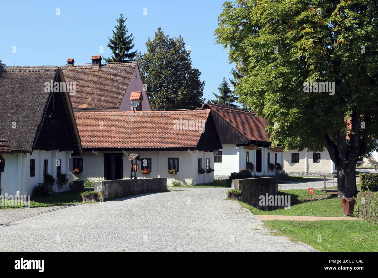 Idyllic village scene in Croatian countryside. Kumrovec historical ...