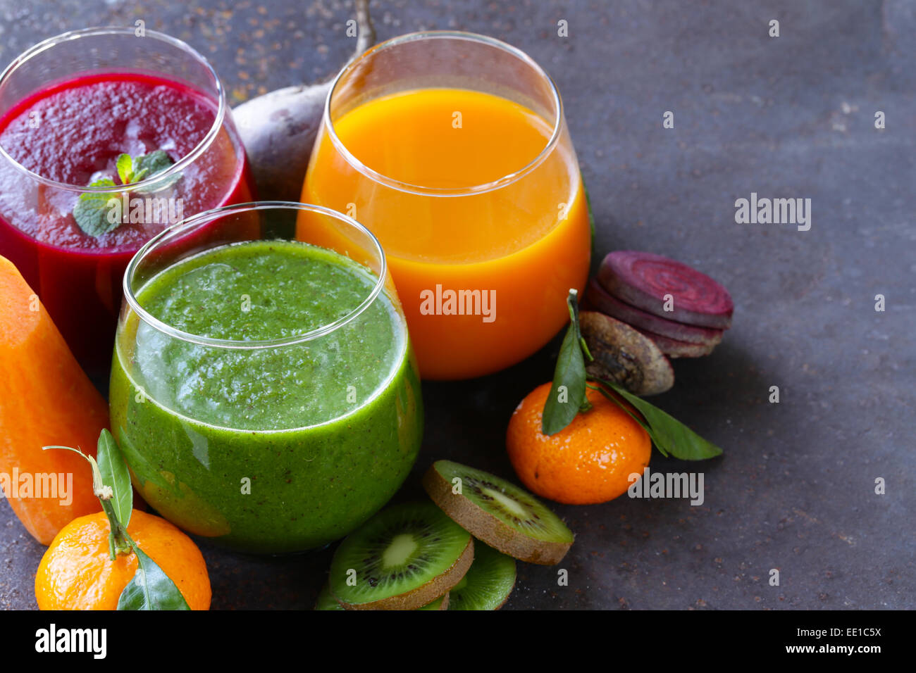 assorted fresh juices from fruits and vegetables Stock Photo - Alamy