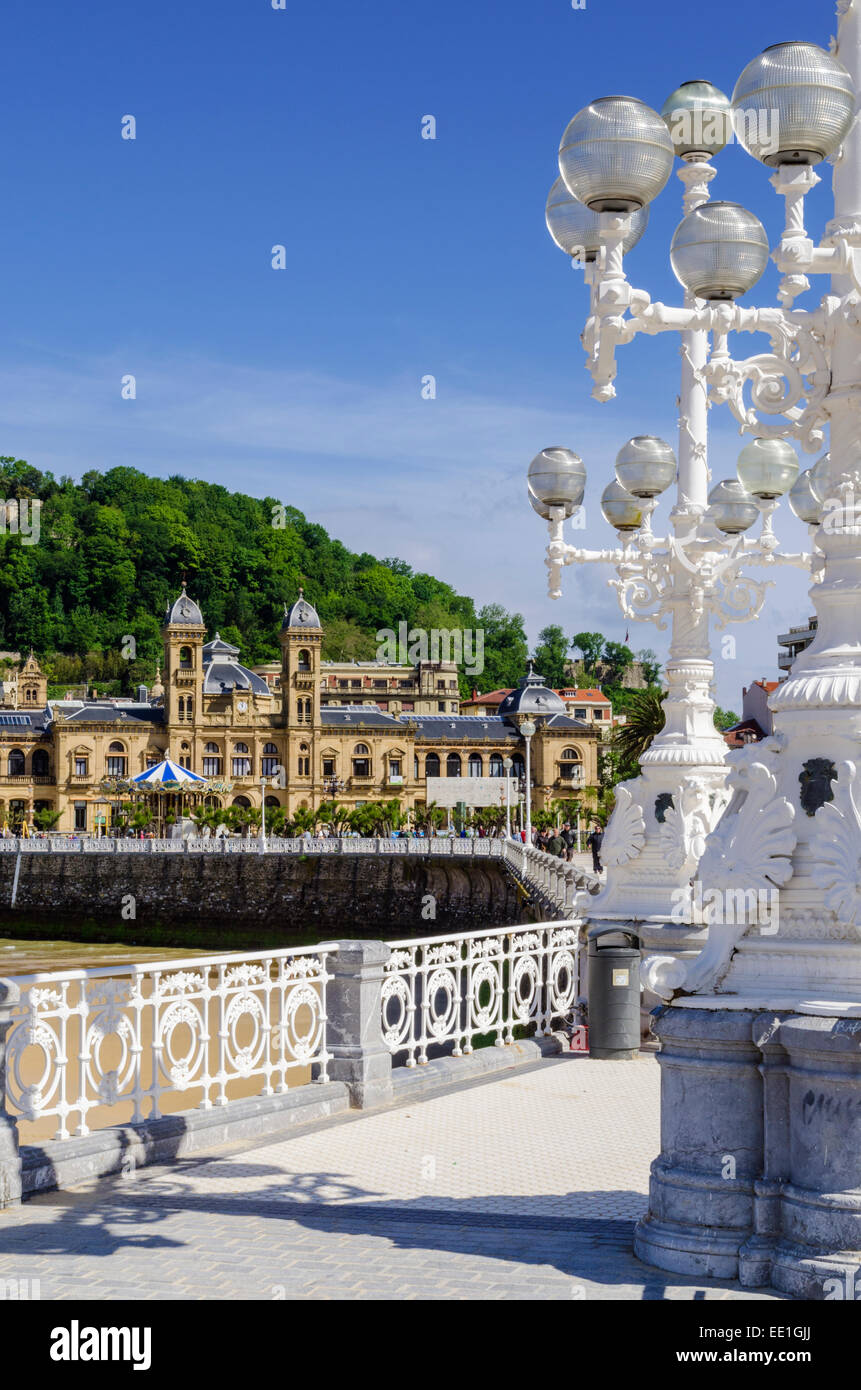 Ornate lamps along the La Concha promenade in front of City Hall, San ...