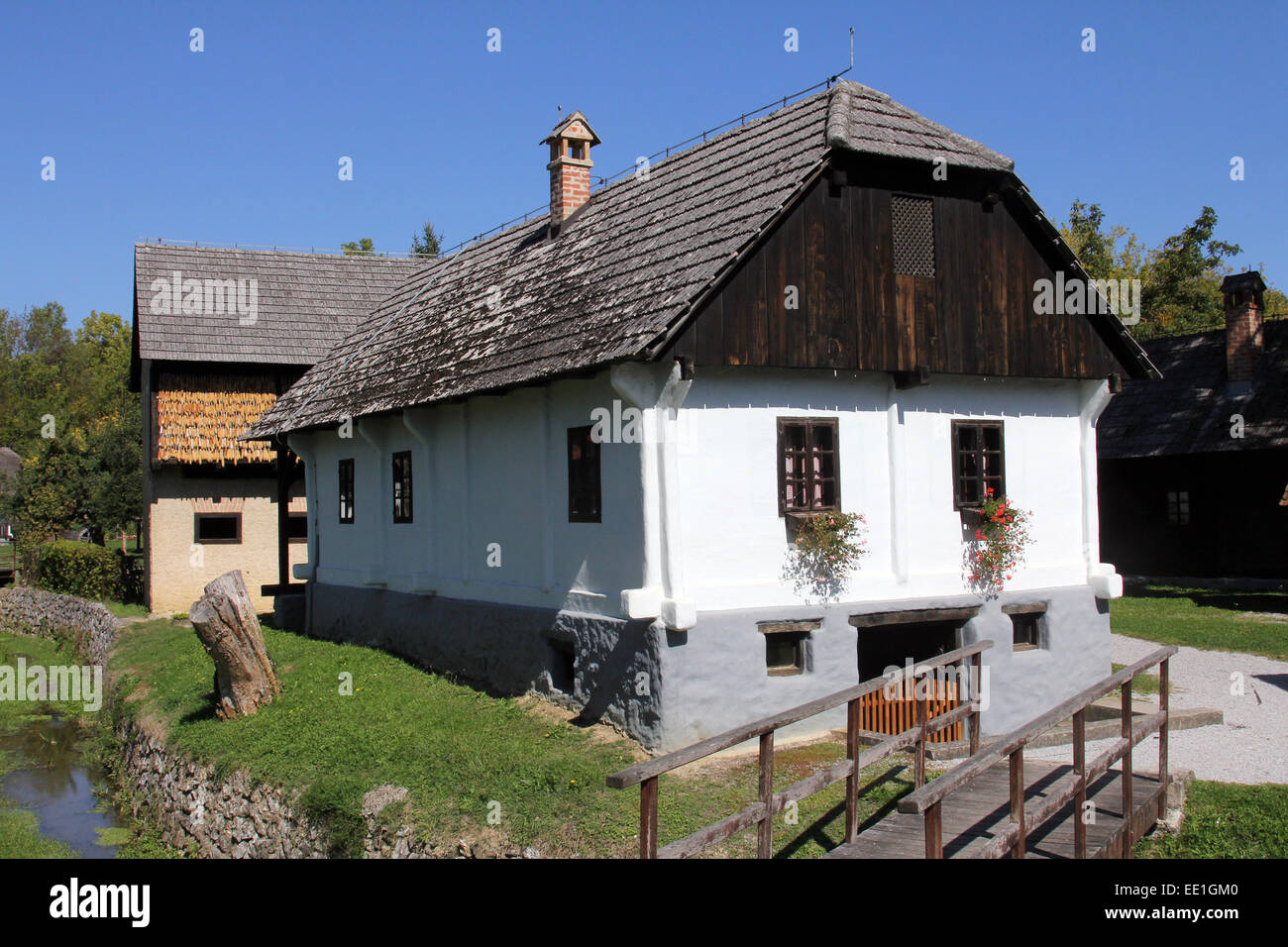 Idyllic village scene in Croatian countryside. Kumrovec historical ...