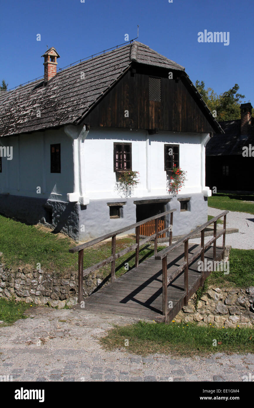 Idyllic village scene in Croatian countryside. Kumrovec historical ...