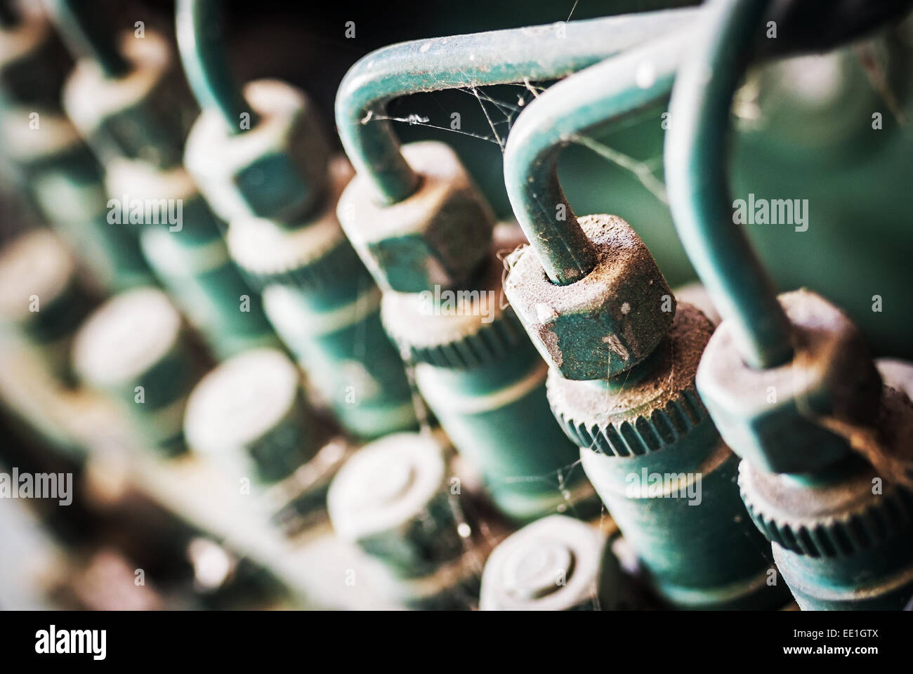Old green diesel engine in sift light Stock Photo - Alamy