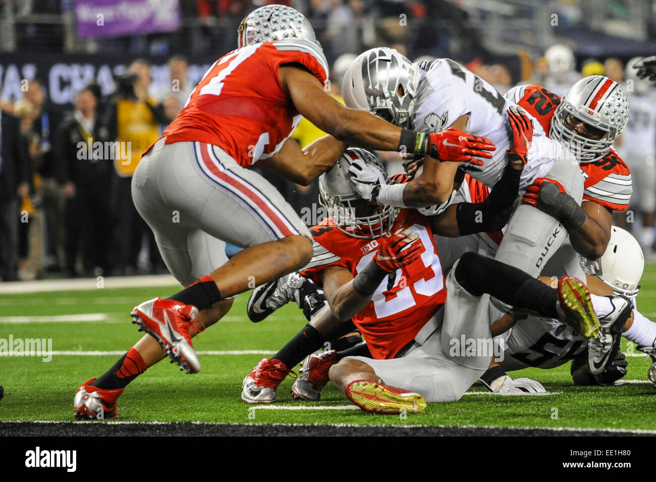 Arlington, Texas, USA. 12th Jan, 2015. Oregon running back Thomas Tyner ...