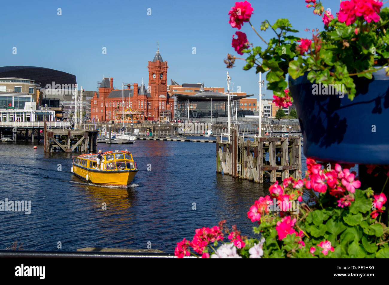 Pierhead building on waterfront of Cardiff Bay harbour, Glamorgan ...