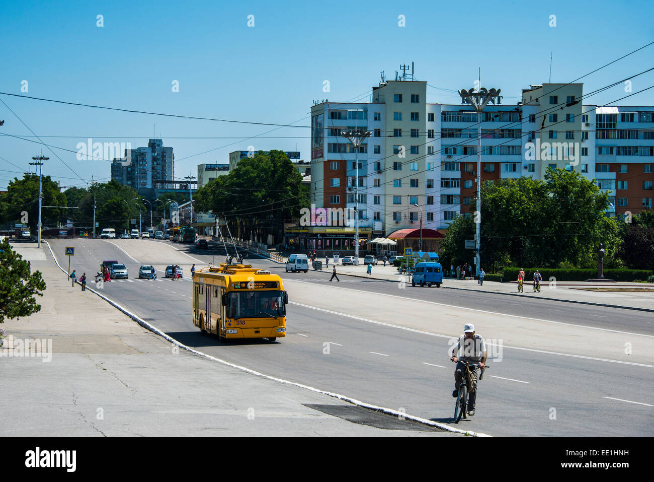 Central street in the center of Tiraspol, capital of the Republic of ...