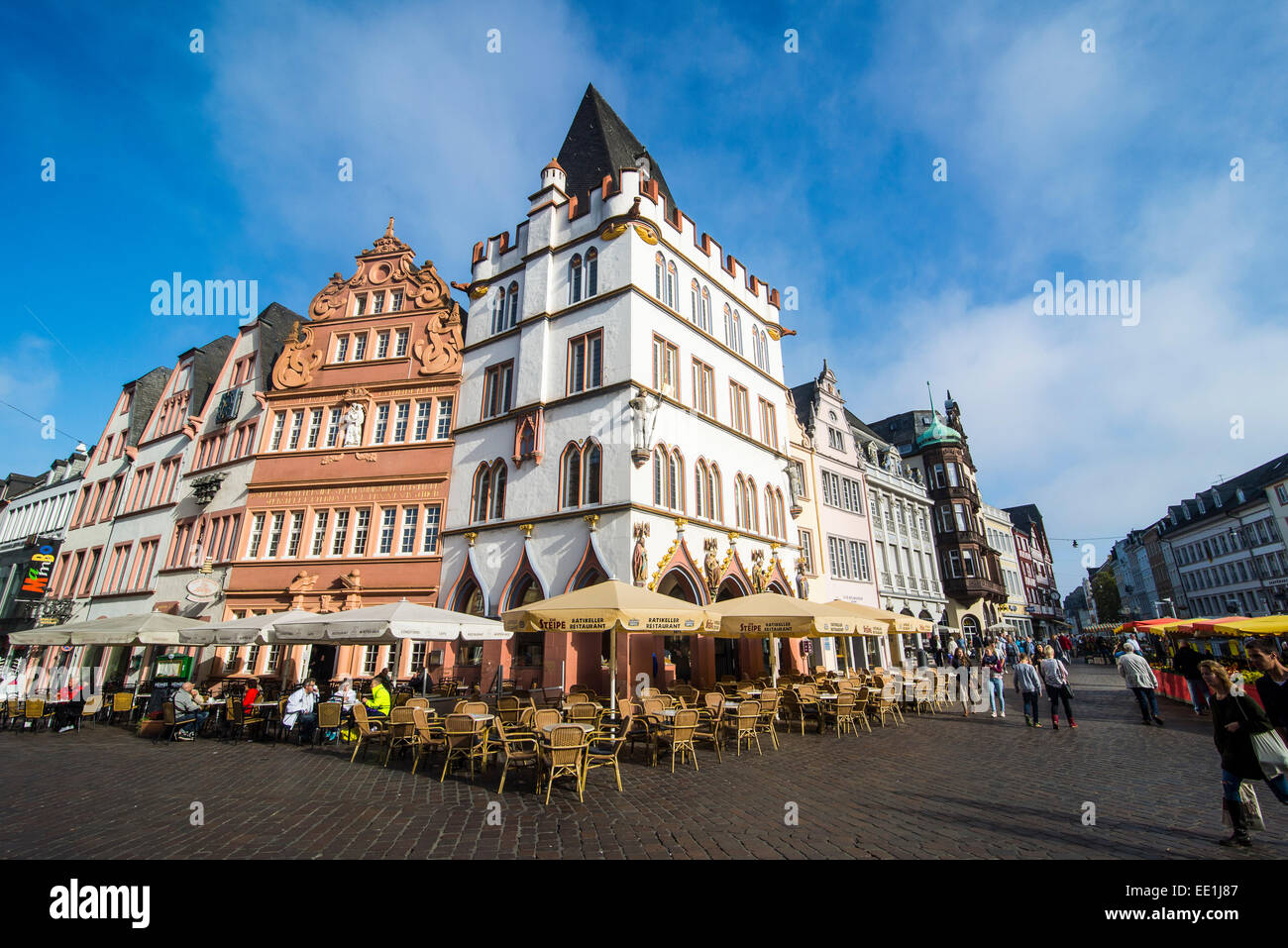 Main market in the center of medieval Trier, Moselle Valley, Rhineland ...