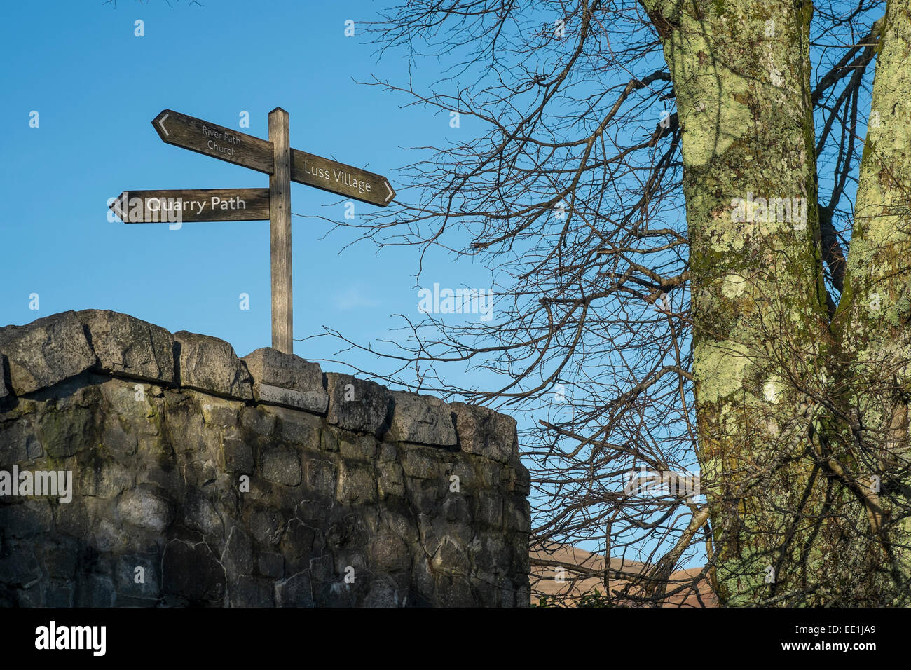 A finger post points the way in the Scottish village of Luss Stock ...