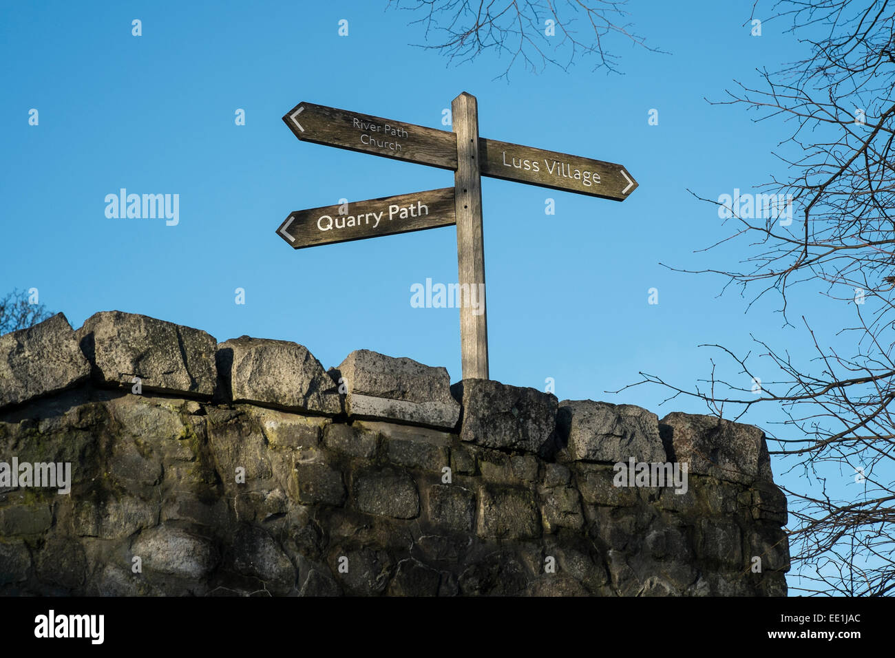 A finger post points the way in the Scottish village of Luss Stock ...