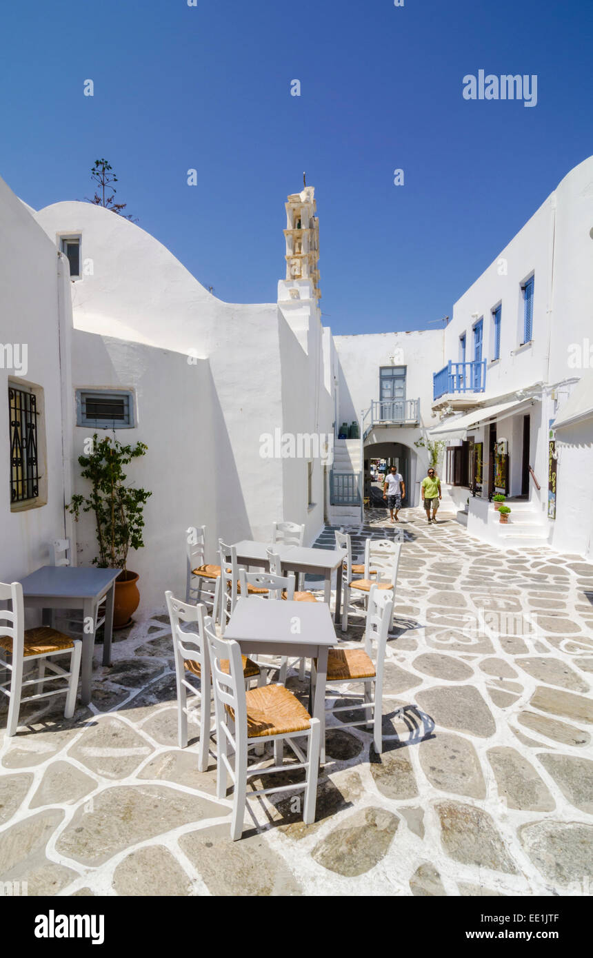 Whitewashed streets of Naoussa Town, Paros, Cyclades, Greece Stock ...