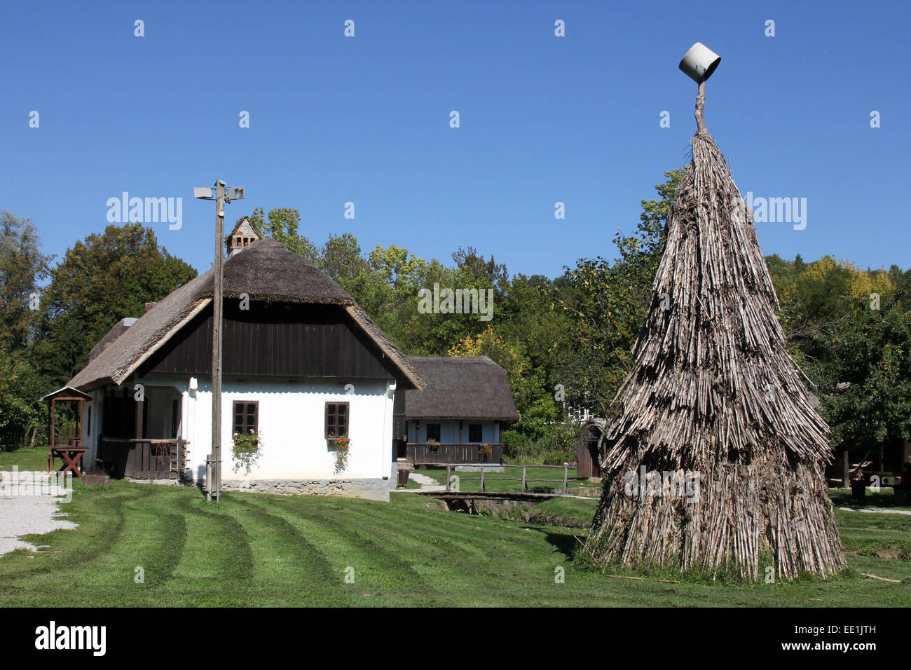 Idyllic village scene in Croatian countryside. Kumrovec historical ...