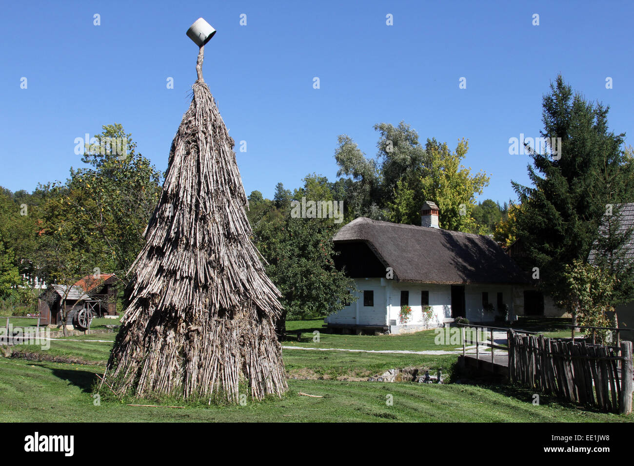 Idyllic village scene in Croatian countryside. Kumrovec historical ...