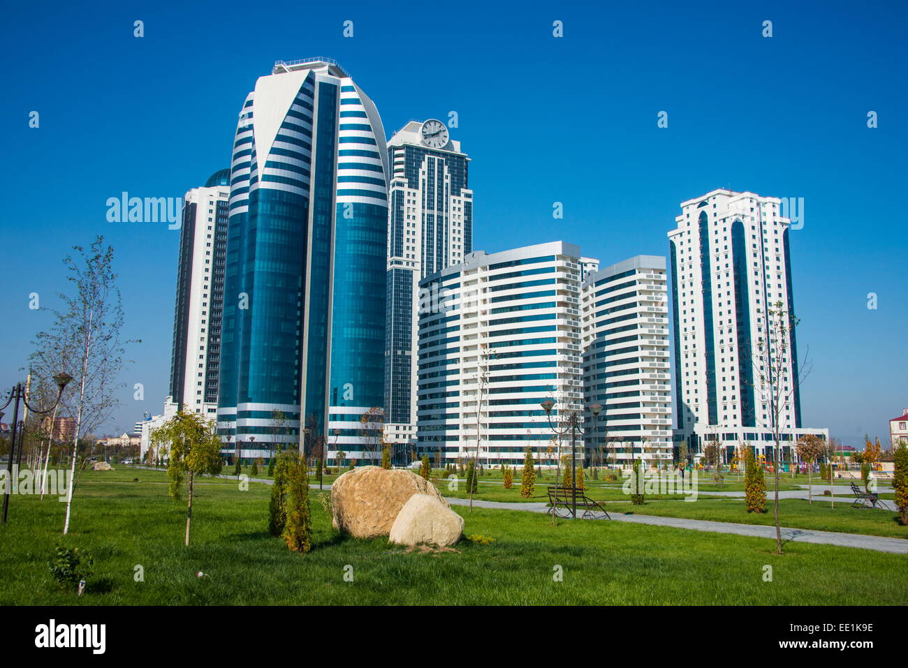 Modern business towers in downtown Grozny, Chechnya, Caucasus, Russia ...