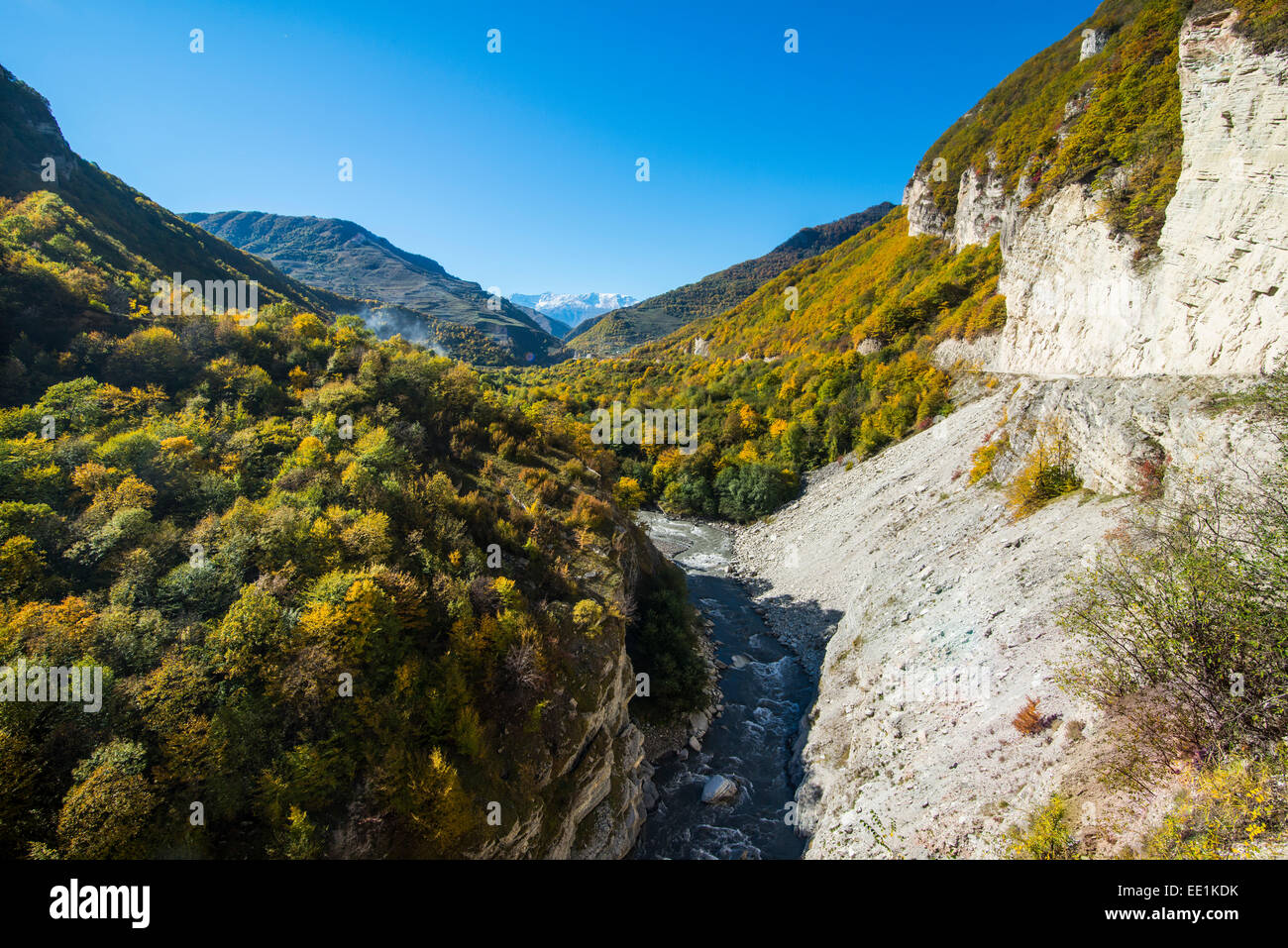 Road leading through a beautiful gorge on the Argun River in the ...