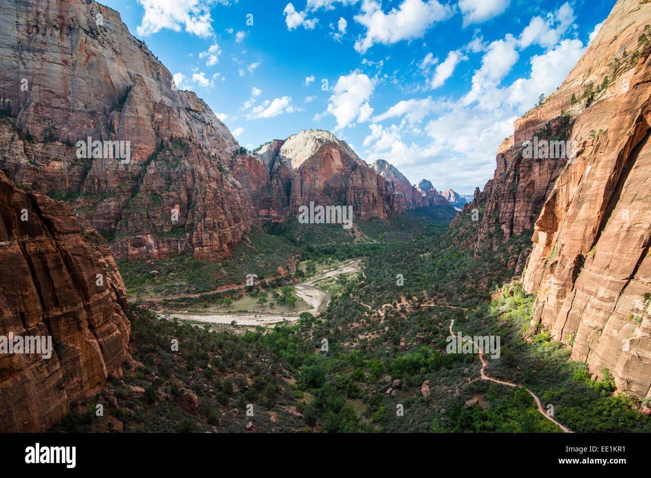 View over the cliffs of the Zion National Park and the Angel's Landing ...