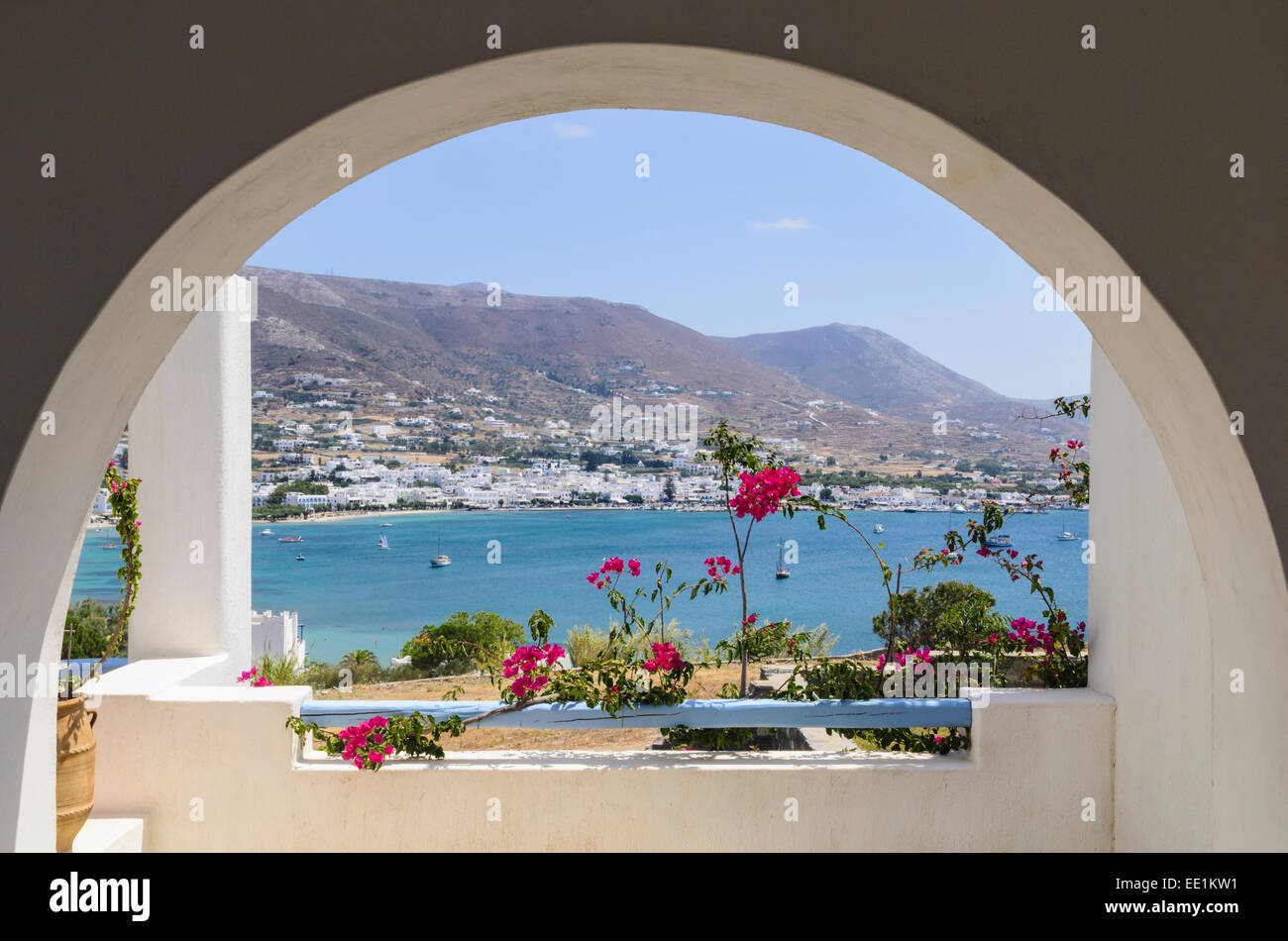 Views over Parikia Bay, Paros Island, Cyclades, Greece Stock Photo - Alamy