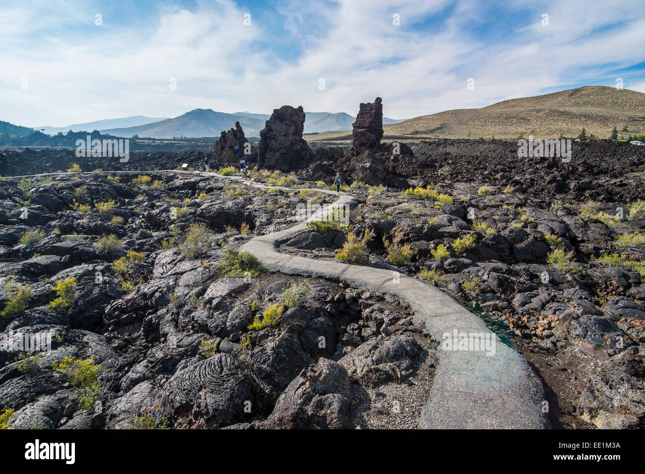 Walkway through cold lava in the Craters of the Moon National Park ...
