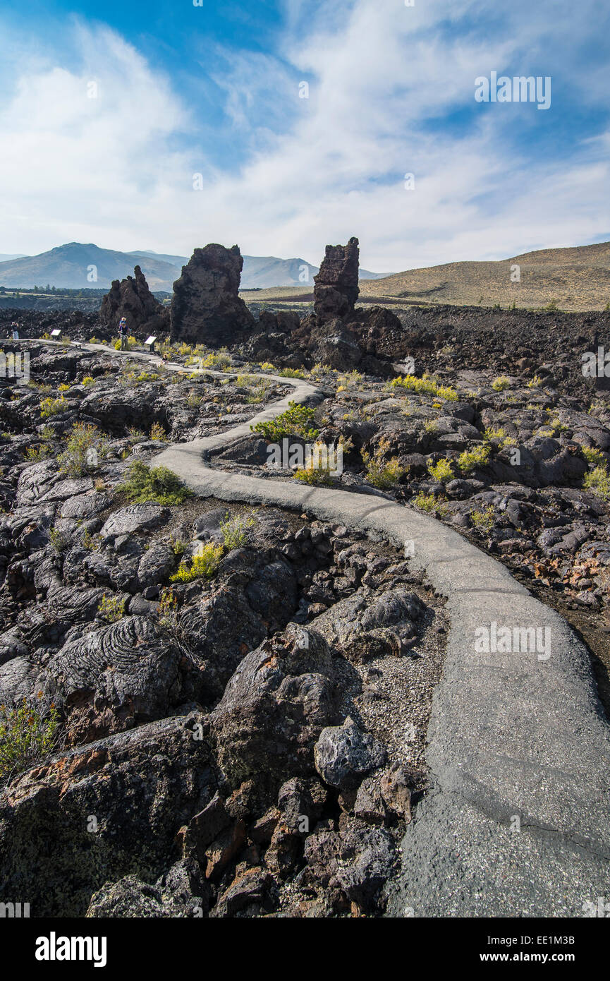 Walkway through cold lava in the Craters of the Moon National Park ...