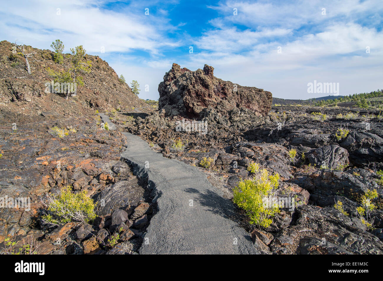 Walkway through cold lava in the Craters of the Moon National Park ...