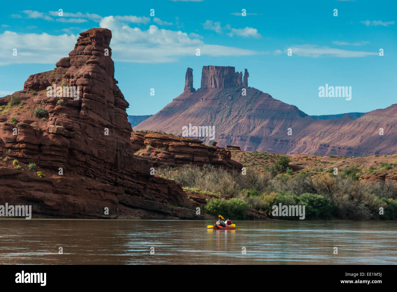 Couple kayaking down the Colorado River, Castle Valley near Moab, Utah ...