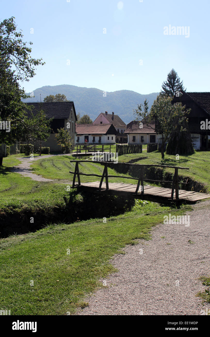 Idyllic village scene in Croatian countryside. Kumrovec historical ...