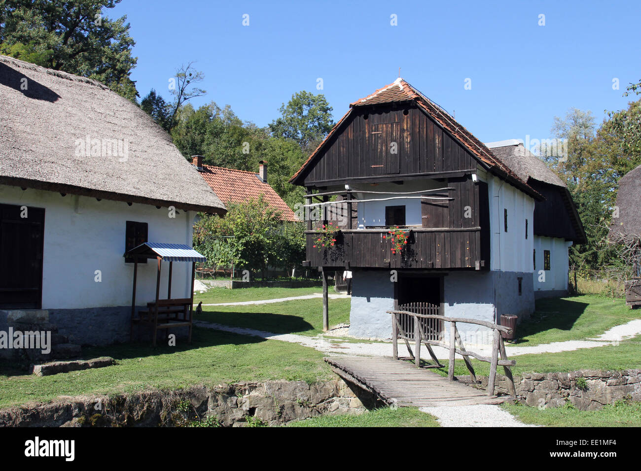Idyllic village scene in Croatian countryside. Kumrovec historical ...