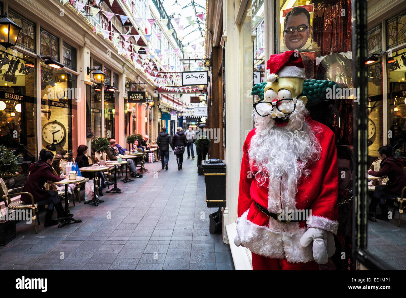 A scary looking Father Christmas outside a shop in Castle Arcade in ...