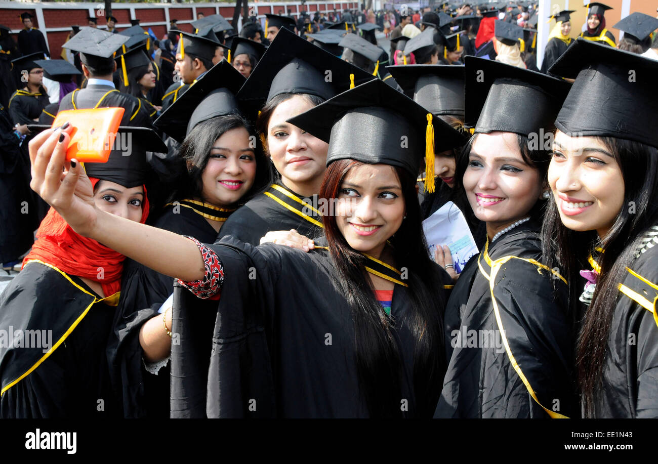 Dhaka, Bangladesh. 13th Jan, 2015. Graduated students pose for photos ...
