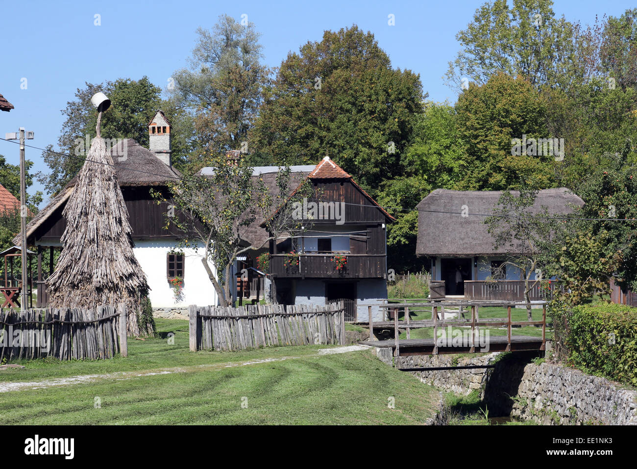 Idyllic village scene in Croatian countryside. Kumrovec historical ...