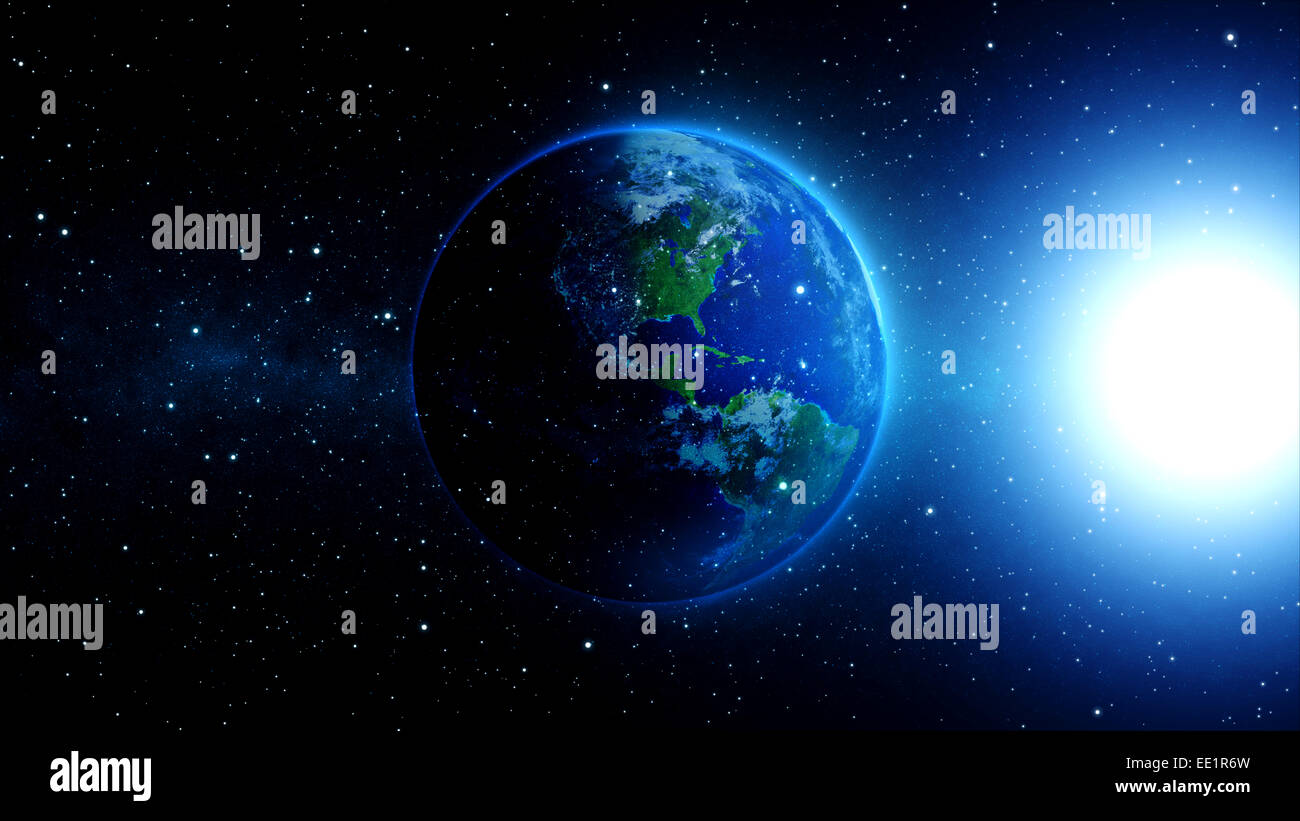 Planet Earth with sun in universe or space, Earth and galaxy in a ...