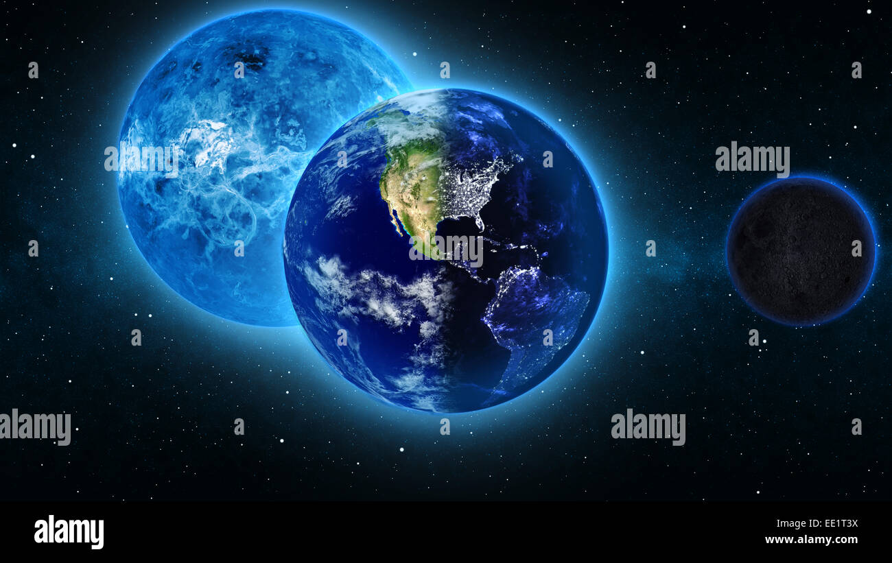 Planet Earth with sun in universe or space, Earth and galaxy in a ...