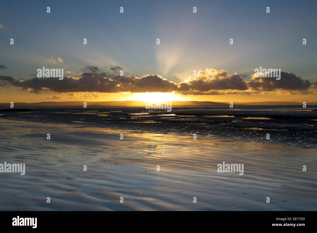 Sunset over Berrow Beach, Somerset, UK Stock Photo - Alamy