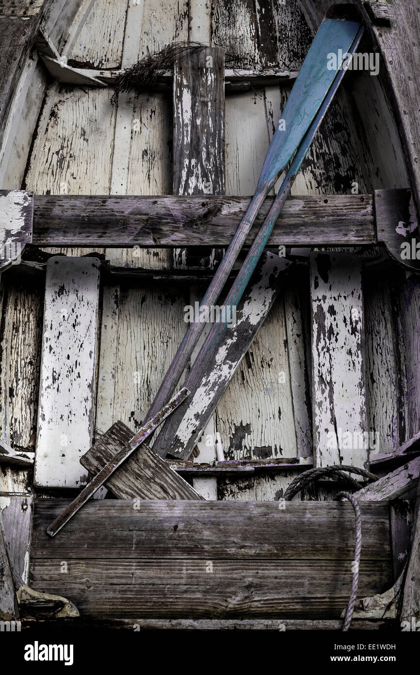 Old weathered row boat that has been weathered as a abstract background ...