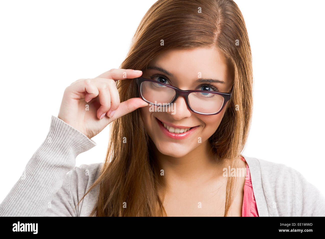 Blonde girl wearing glasses hi-res stock photography and images - Alamy