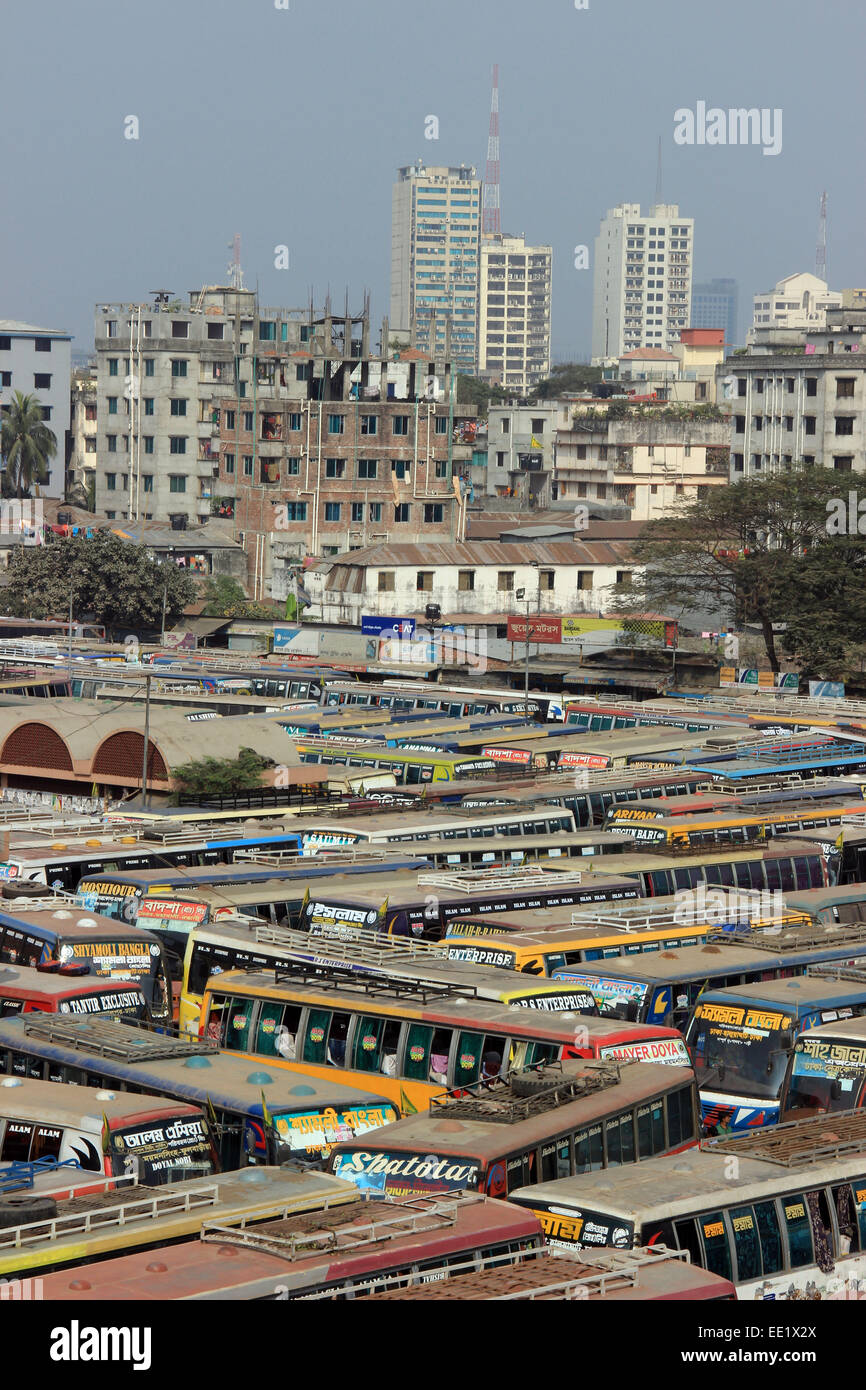Dhaka 10 January 2015. Several hundred buses remained parked idle at ...