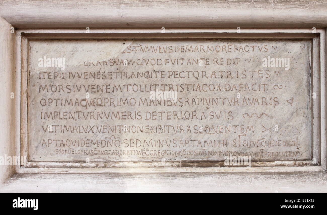 Ancient medieval latin catholic inscription in a church Stock Photo - Alamy