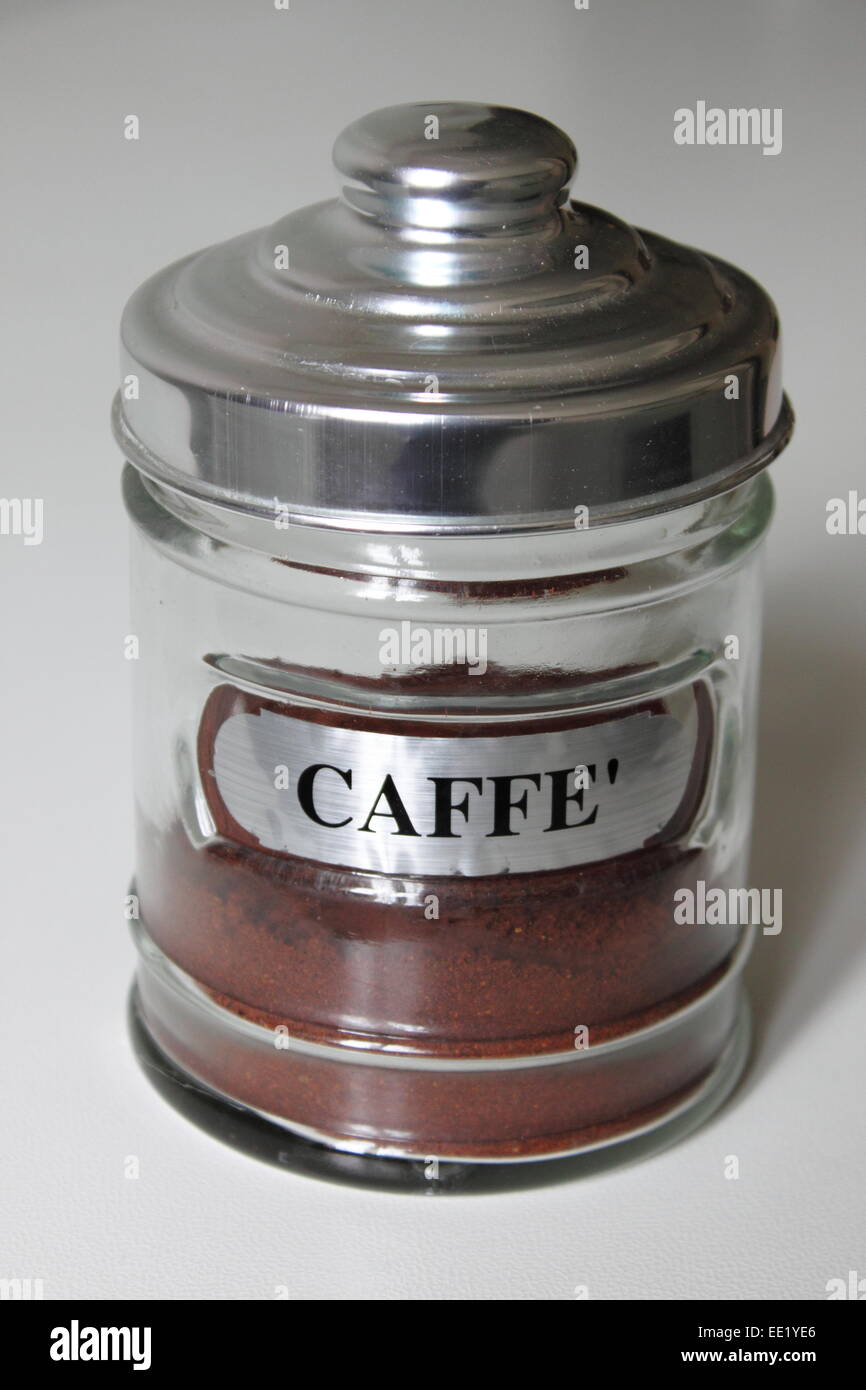 Glass coffe jar with aluminum cover Stock Photo - Alamy