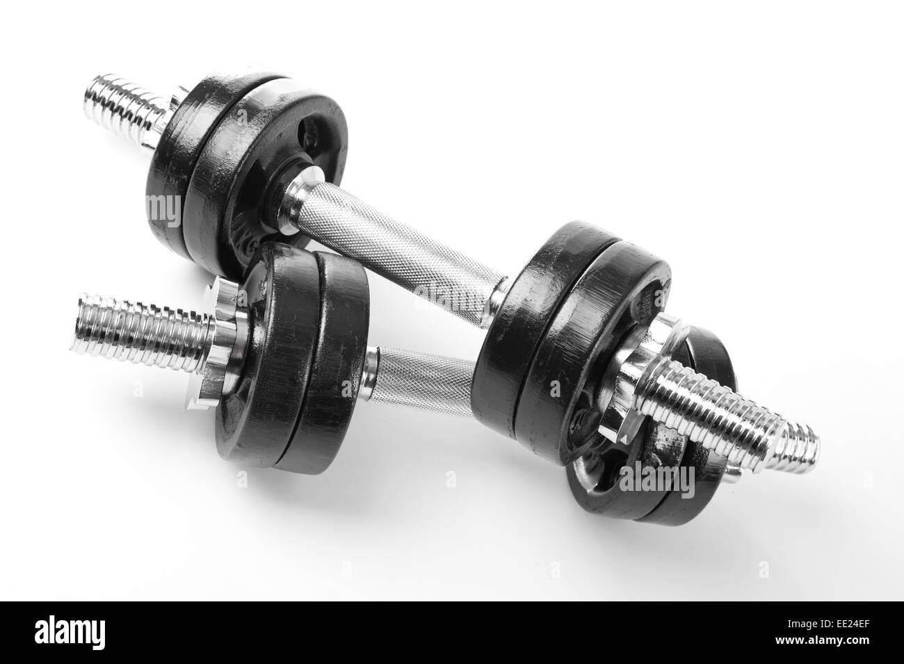 Chrome shiny hand barbells black weights Stock Photo - Alamy