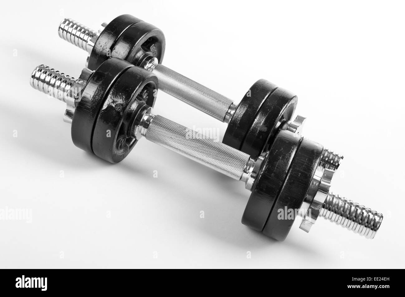 Chrome heavy hand barbells black Stock Photo - Alamy
