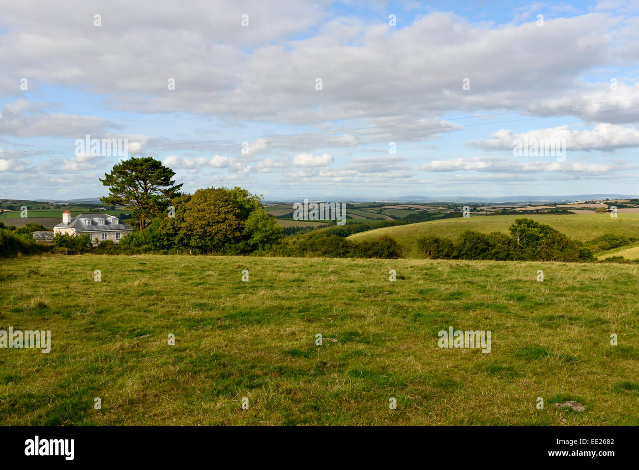 landscape with grass fields in green Cornwall countryside Stock Photo ...