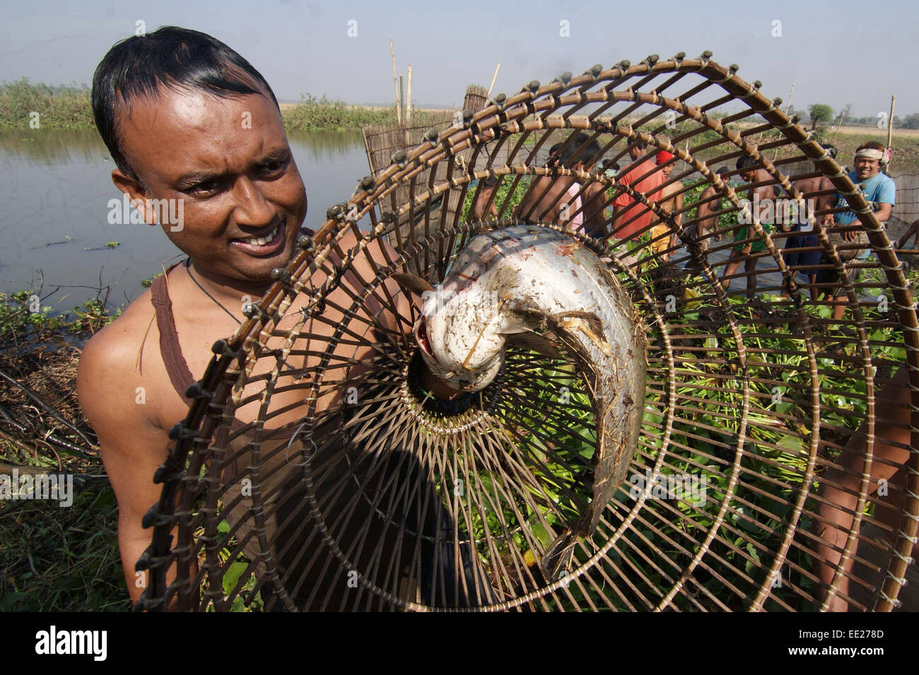 Nagaon, Assam, India. 13th Jan, 2015. An Indian villager displays his ...