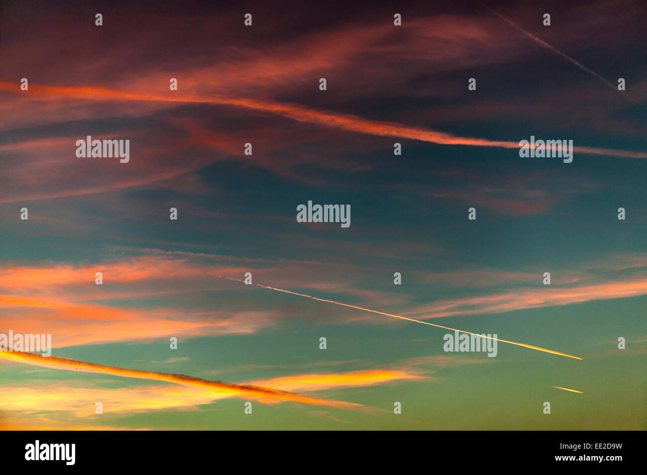 AIRCRAFT CONTRAILS OR EXHAUST EMISSIONS IN A WINTER SKY OVER THE UNITED ...