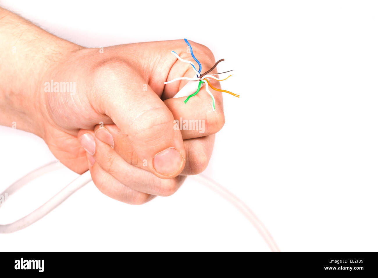 fiber optic cable in hand on a white background Stock Photo - Alamy