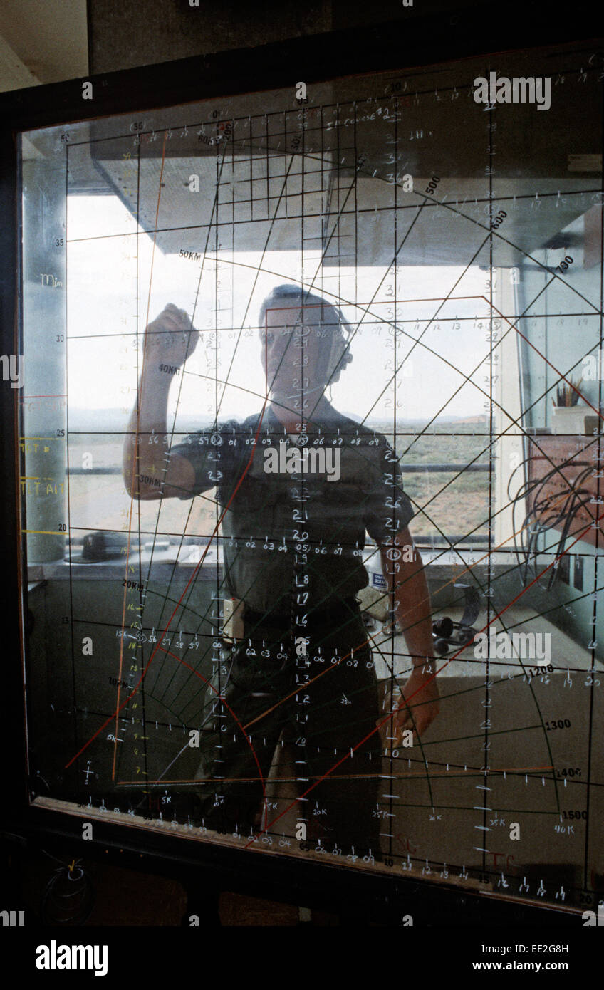 UNITED STATES ARMY SOLDIER PLOTTING MISSILE COURSE AT McGREGOR FIRING ...