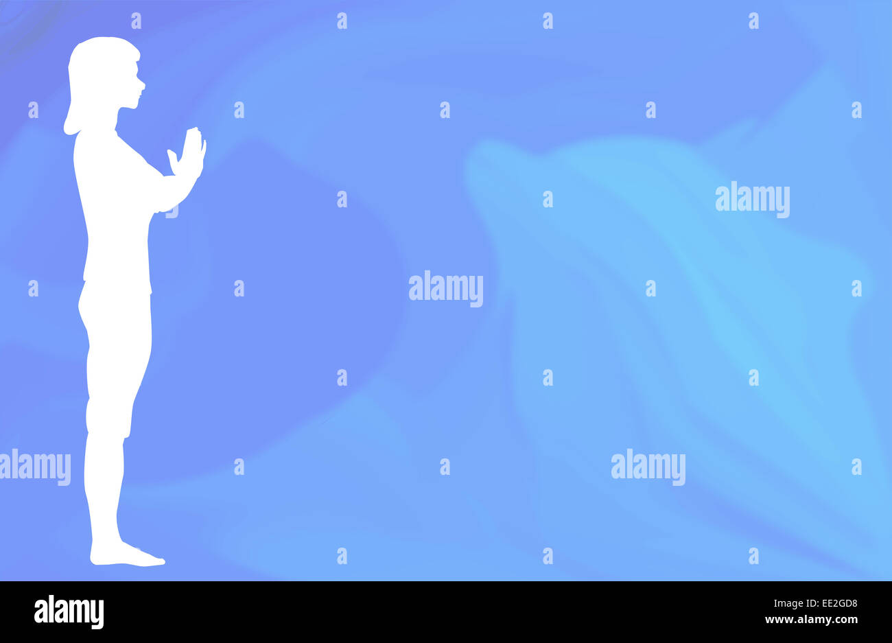 Salutation asana being posed against a dolphin ocean background Stock ...