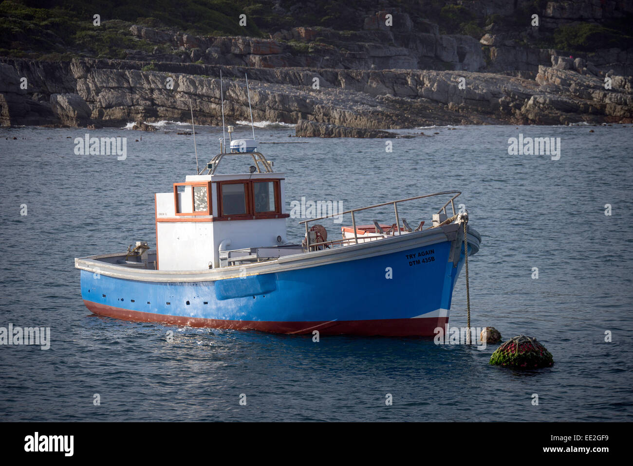 The fishing boat "Try again" in the New Harbour in Hermanus, South ...