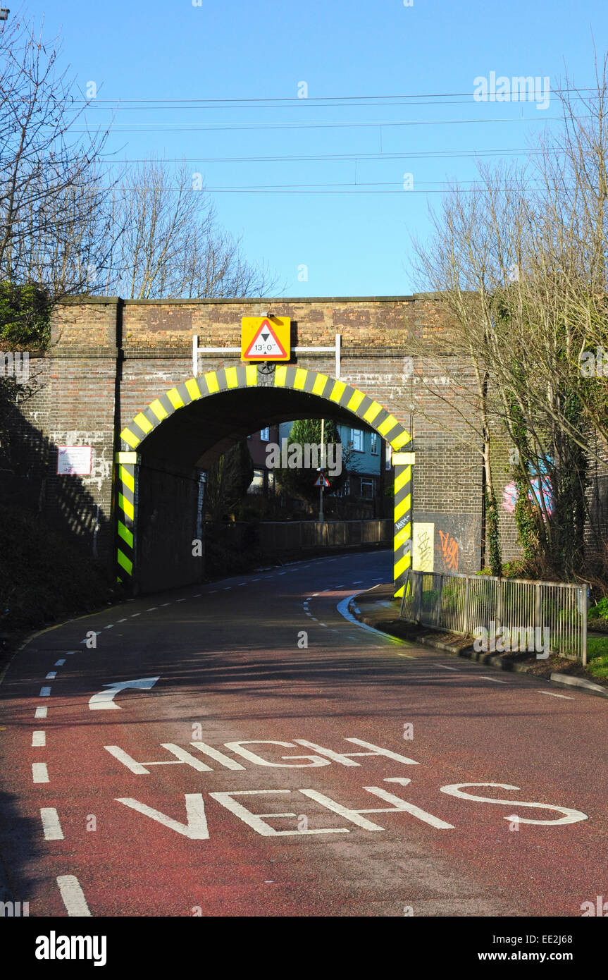 Rail over narrow road bridge, Woolgrove Road, Walsworth, Hitchin ...