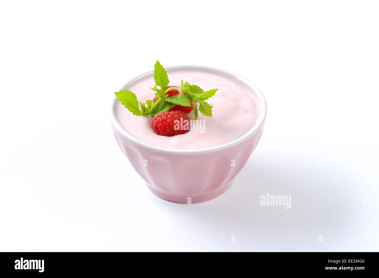 Light raspberry yogurt in pink porcelain bowl Stock Photo - Alamy